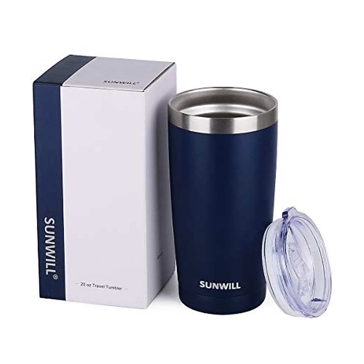 SUNWILL 20oz Tumbler with Lid, Stainless Steel Vacuum Insulated Double Wall Travel Tumbler, Durable Insulated Coffee Mug, Powder Coated Navy, Thermal Cup with Splash Proof Sliding Lid