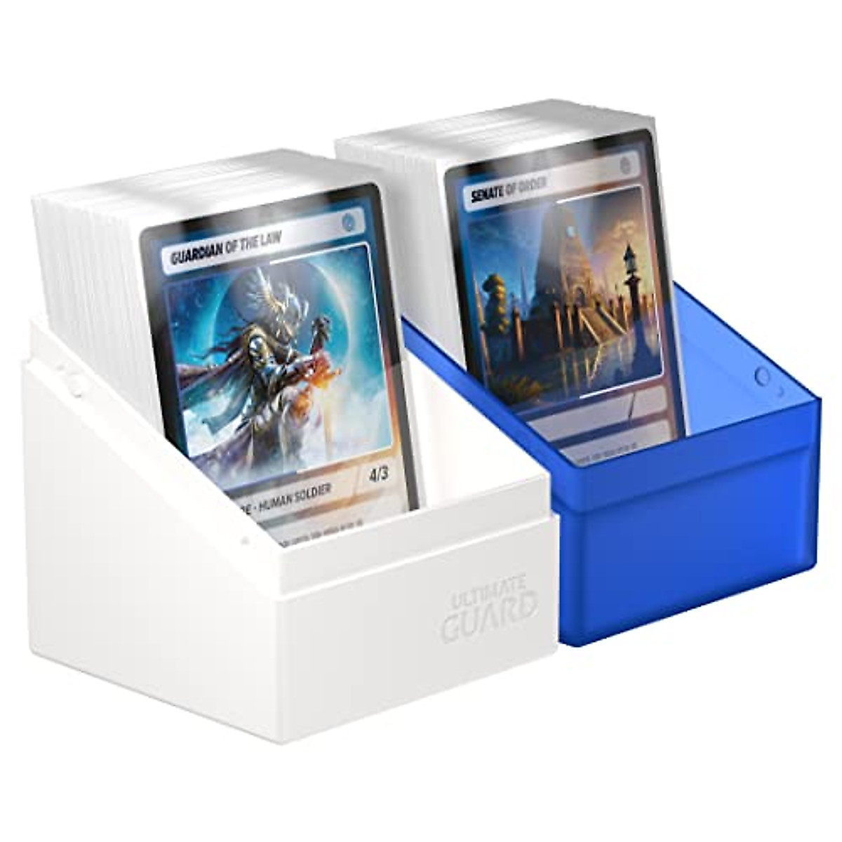 Ultimate Guard Boulder Synergy 100+, Deck Case for 100 Double-Sleeved TCG Cards, White/Blue, Secure & Durable Storage for Trading Card Games