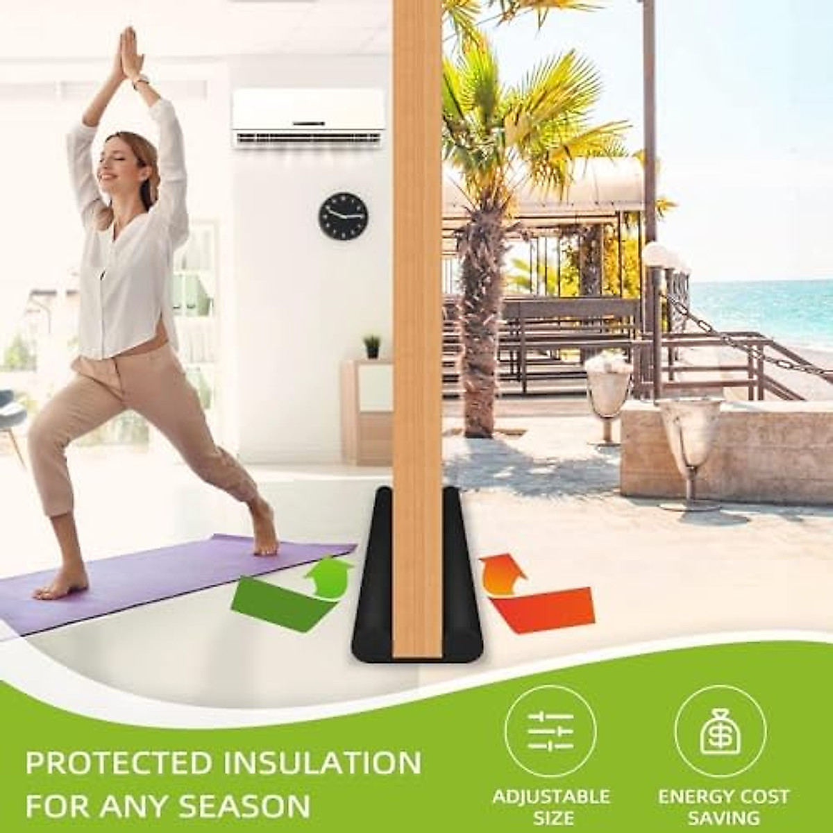 Ticanble Door Draft Stopper, Adjustable Length 24" to 38",Bold Diameter 2", Energy Saving, Dust Proof, Soundproofing, Weather Stripping Reusable Door Sweeps, Machine Washable, Black