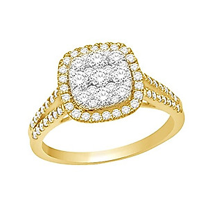 AFFY Square Cluster Split Shank Engagement Wedding Ring In 14k Yellow Gold With Round Cut White Natural Diamond With Ring Size 12