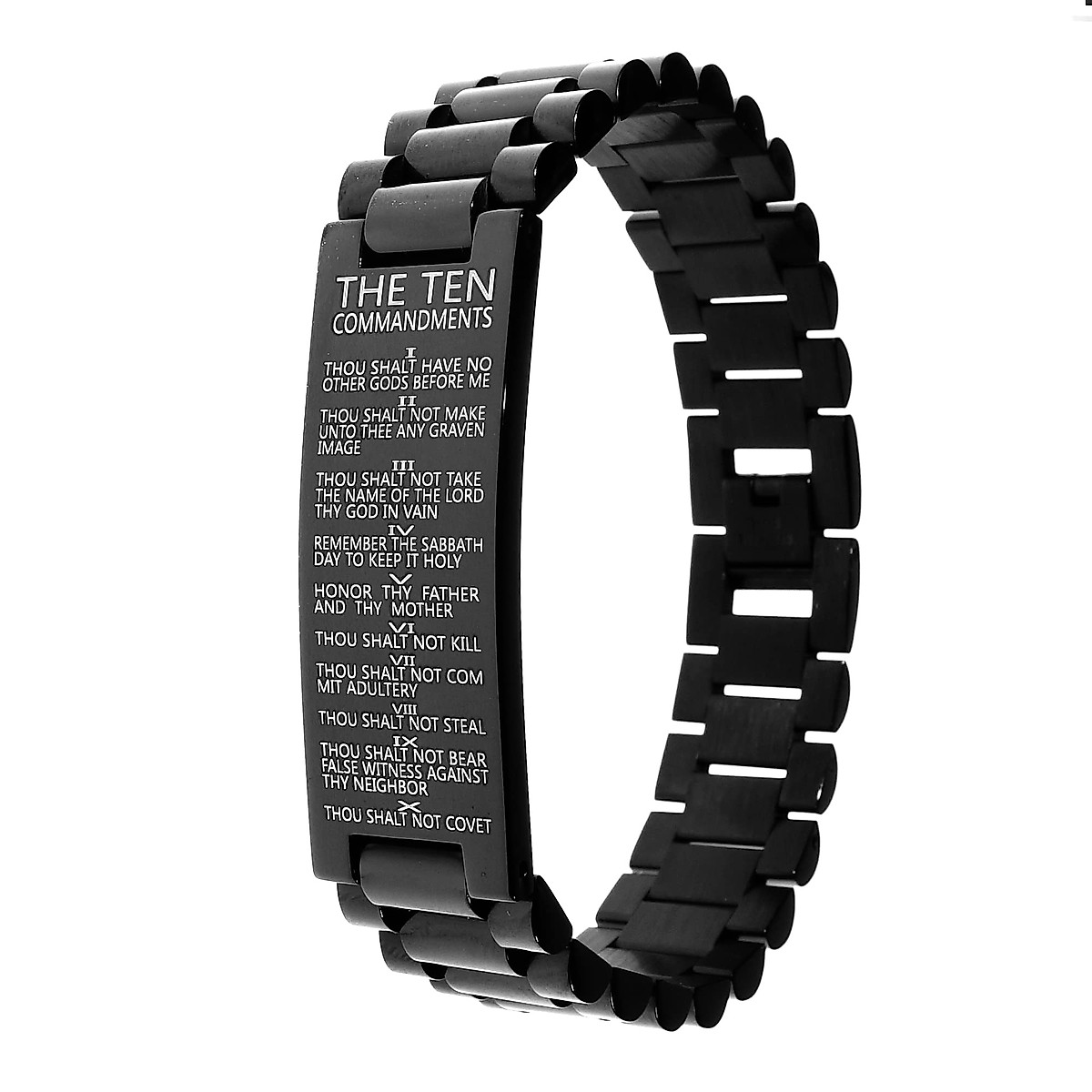 GeekPromise Christian Bracelet TEN COMMANDMNTS Black Stainless steel High precision Solid Adjustablele Various styles Gift for Christians (black-a3, 8.3inch)