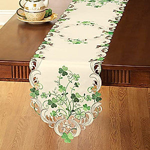 Collections Etc Embroidered Irish Shamrock Table Linens, Runner