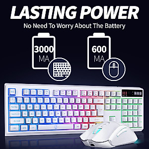 ZJFKSDYX C104 Wireless Gaming Keyboard and Mouse Combo, Waterproof 104 Keys US Layout RGB Backlit Rechargeable Mechanical Feel Ergonomic Keyboard and RGB Mute Mouse for PC Gamers (White)