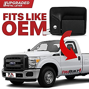 TRUBUILT1 AUTOMOTIVE Exterior Door Handle, Front Left Driver Side - Compatible with 1999-2016 Ford F-250 F-350 F-450 F-550 Super Duty - Textured Black, Metal Lever, with Keyhole - OEM 7C3Z-2522405