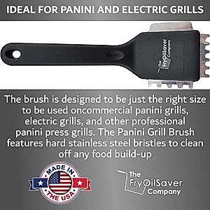FryOilSaver Co. 90052 Panini Grill Brush - Commercial Electric Grill Stiff Bristle Brush - Stainless Steel Bristles with Hard Plastic Handle - 3 Different Scraper Heads - Heavy Duty Small Grill Brush