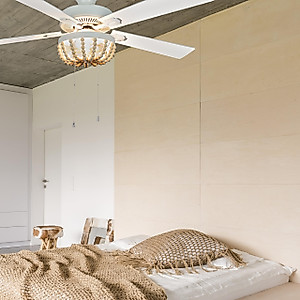 RIVER OF GOODS Coastal 52 Inch Wooden Bead LED Ceiling Fan, Cream