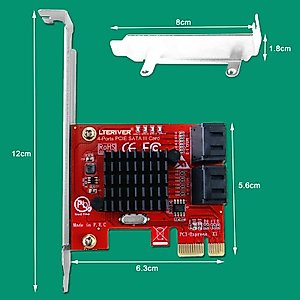 LTERIVER PCIE to 4-Ports 6Gbps SATA III Card for Windows Server, XP, 7, 8.0, 8.1, 10, 11(32/64), MAC OS and Linux Desktop PCs-4X 6Gbps Max SATA 3.0 None Raid Ports-Support AHCI Boot Up (PCE-G2S4)