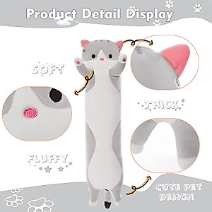NXNYNZ Long Cat Plush Pillow, 19.6in Cute Cat Plushie Stuffed Animals Body Pillow, Grey Kawaii Kitten Soft Plushie Doll Toy Birthday Gift for Kids Girlfriend