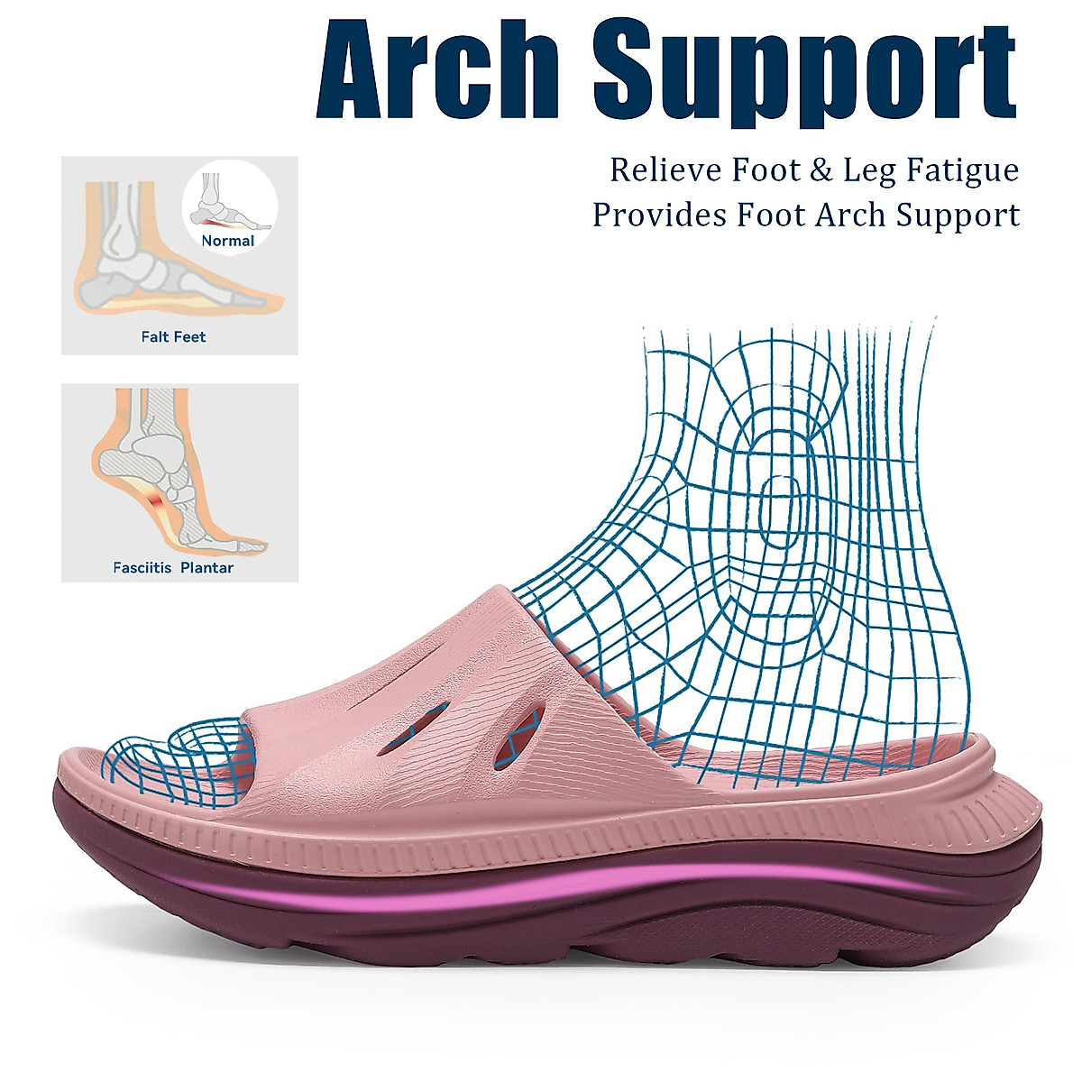 perunvie Womens Recovery Sandals Mens Comfortable Athletic Slides Thick Cushion Lightweight Plantar Fasciitis Sport Sliders of Indoor Outdoor,Arch Support Orthotic Open Toe