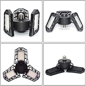 KONPWAY Deformable LED Garage Light - 6000 Lumen 2800K Warm Light 60W, Three Leaf Garage Organization Ceiling Lighting 2-Pack