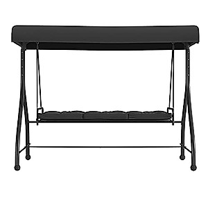 BizChair 3-Seat Outdoor Steel Converting Patio Swing Canopy Hammock with Cushions / Outdoor Swing Bed (Black)
