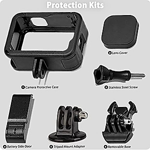 FitStill Protective Accessories Kit Frame Mount Housing Case Compatible with GoPro Hero 9/10/11 Black,Vlog Cage Case with Cold Shoe Adapter &Side Cover & Lens Caps &Quick Pull Movable Socket and Screw