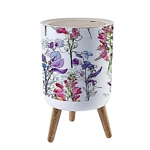 ALIWHDFIAW Press Cover Round Trash Bin with Legs Seamless Floral with Flowers Drawing and Painting Push Top Trash Can with Lid Dog Proof Garbage Can Wastebasket for Living Room 7L/1.8 Gallon