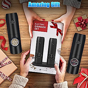 Electric Salt and Pepper Grinder Set, aKosco USB Rechargeable with LED Light, One Hand Operation Pepper Grinder, Adjustable Coarseness, Kitchen Gadgets Refillable Base, 2 Pack