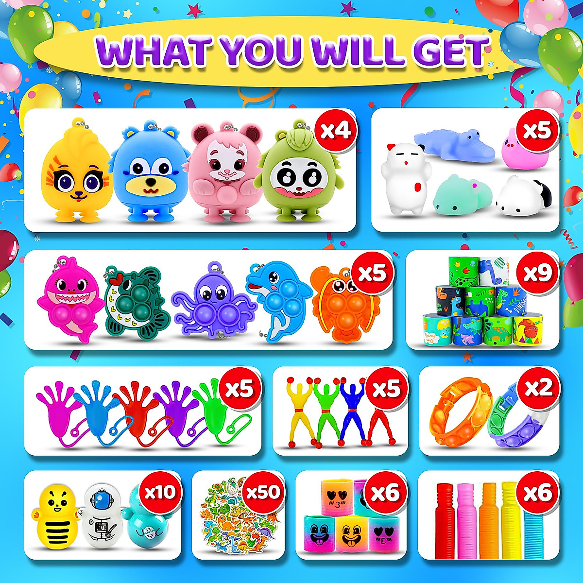 107Pcs Party Favors for Kids, Fidget Toy Pack Stocking Stuffers Birthday Gift Toys, Carnival Reward Classroom Prizes ,Treasure Box Toys Goodie Bag Stuffers Pinata Fillers for Kids 8-12