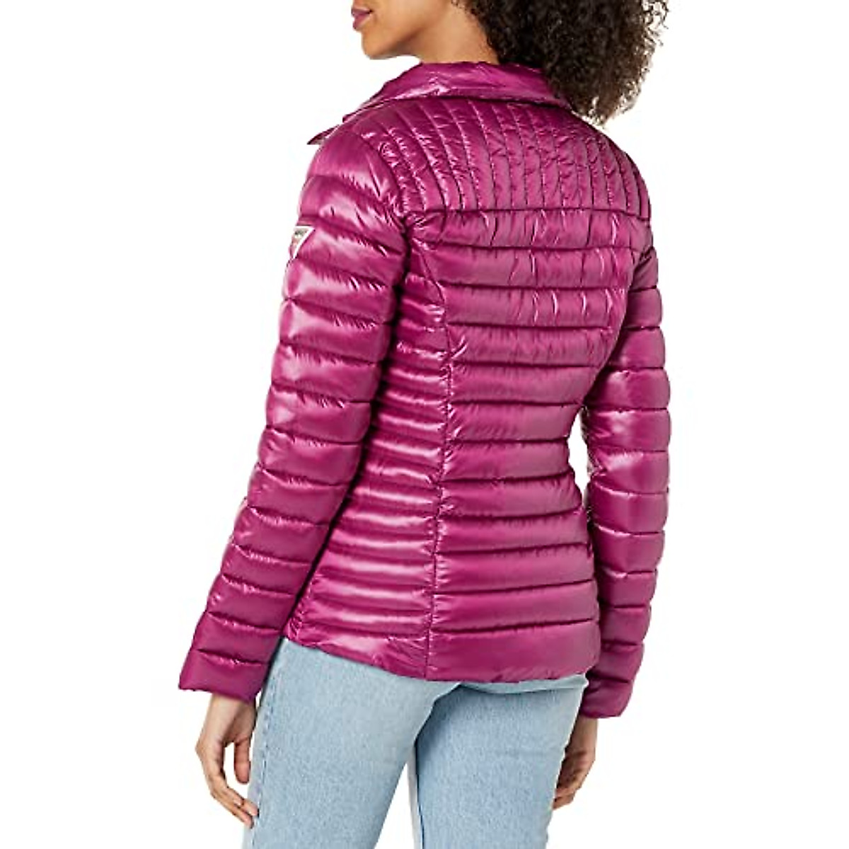 GUESS womens Hooded Packable Puffer Transitional Jacket, Magenta, Small US