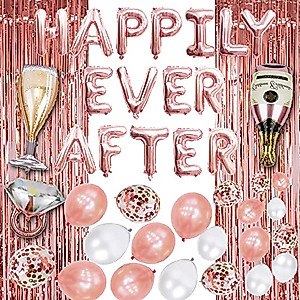 Bridal Shower Decorations Rose Gold Wedding Decorations Wedding Signs Just Married Decorations Happily Ever After Balloons Sign Bachelorette Banner Engaged Banner Bridal Party Decorations Decor
