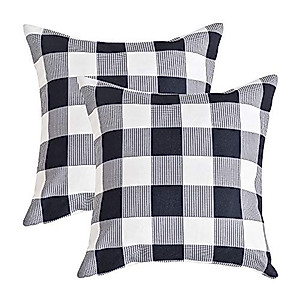 famibay Outdoor Pillow Covers 18x18 Waterproof, Decorative Outdoor Pillows for Patio Furniture Plaid Patio Pillows Outdoor Waterproof Farmhouse Patio Pillow Covers Black and White(Set of 2)