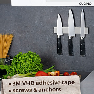 CUCINO Magnetic Knife Holder for Wall 10" No Drilling incl. Self Adhesive Tape - Extra strong Knife Holder - Awarded Knife Magnetic Strip - Made of Stainless Steel