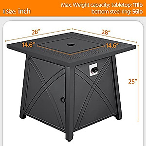Yaheetech 28 in Outdoor Gas Fire Pit Table with Glass Wind Guard, Lava Rocks and Lid, 50,000 BTU Square Propane Fire Pit for Patio Party Garden Backyard Deck, Heavy Duty Gas Firepit, Black