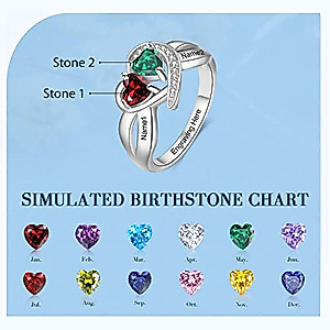 Personalized Promise Rings for Her Love Heart Women Engagement Custom Names Mothers Ring with 2 Simulated Birthstones Jewelry for Women (7)