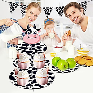 Cow Print Theme Birthday Party Supplies, 2 Pcs 3-Tier Cow Print Cupcake Stand, Farm Animal Themed Birthday Party Supplies for Girls and Boys, Cowgirl or Cowboy Party Decorations