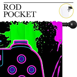 LHROOMJK Gamer Gaming Gamepad Rod Pocket Blackout Curtains for Boy Girl Bedroom, Colorful Splash Art Video Game Controller Thermal Insulated Home Window Drapes for Living Room Darkening, 42x45 inch