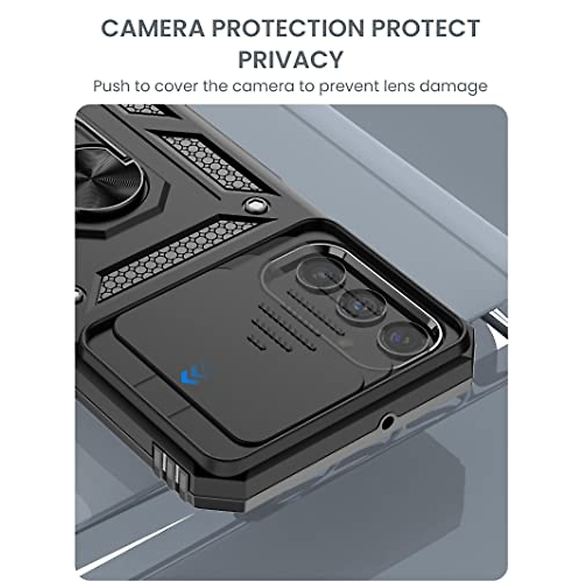 Dretal for Samsung A24 4G Case, Galaxy A24 5G Case with Slide Camera Cover + [2PCS] Tempered Glass Screen Protector, Military Grade Shockproof Protective Cover Built Finger Ring Kickstand (Black)