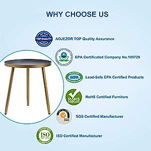 AOJEZOR Round End Table Ideal for Any Room, Metal Structure Side Tables Great For Living Room, Bedroom, Indoor, Outdoor, Matte Gray Tray with 3 Gold Legs Accent