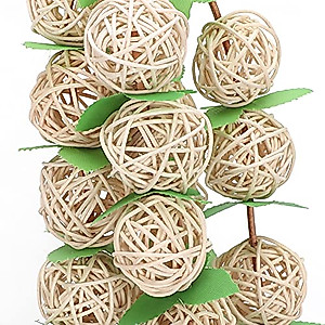 Bird Chewing Toys Rattan Ball String Parrots Swing Toy Foraging Shredder Toy Hanging Hammock Bell Swing Chewing Toy for Training and Playing Fetch(L-Wooden Color)