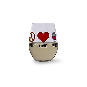 "Peace Love Wine" Oversized Stemless Wine Glass | Holds 20 Ounces