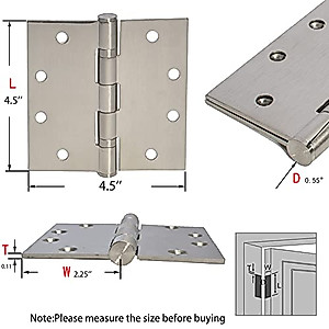 3-Pack Heavy Duty Commercial Door Hinge with Silent Steel Plain Bearing, 4.5 inch X 4.5 inch, Thickness 3 mm Stainless Steel，Super Bearing Capacity
