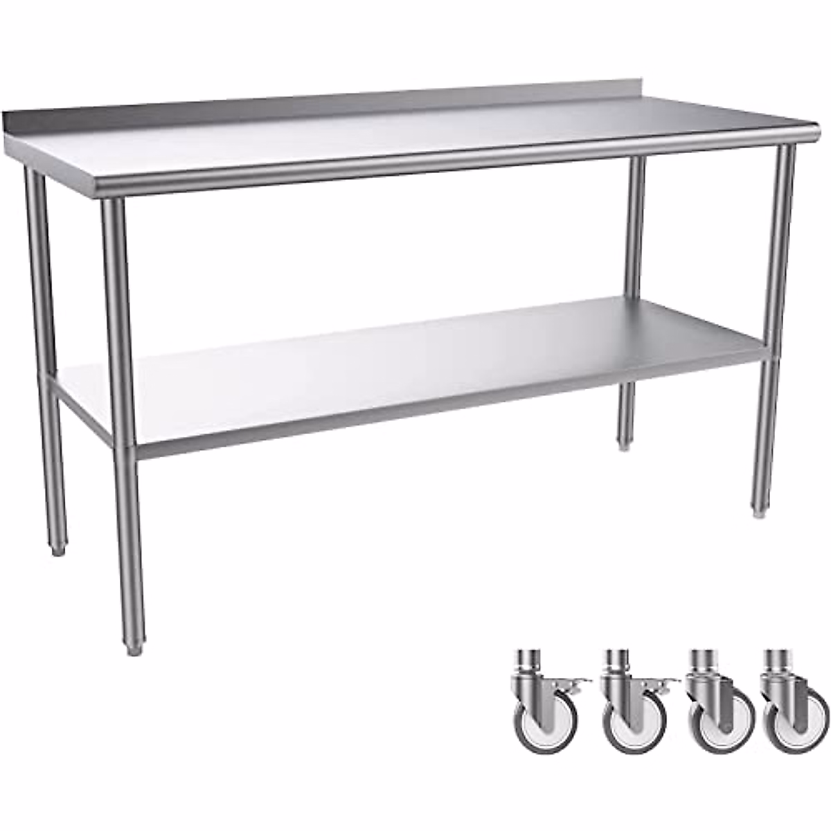 ROVSUN 60'' x 24'' Stainless Steel Table for Prep & Work,Commercial Heavy Duty Worktables & Workstations, Metal Table with Wheels for Kitchen, Restaurant,Home,Hotel