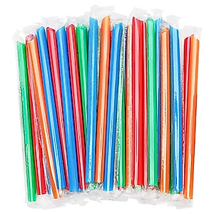 200 Individually Wrapped Boba Straws, Multi Color Plastic Milkshake Straws, Jumbo Smoothie Straws, Disposable Wide-mouthed Large Straws