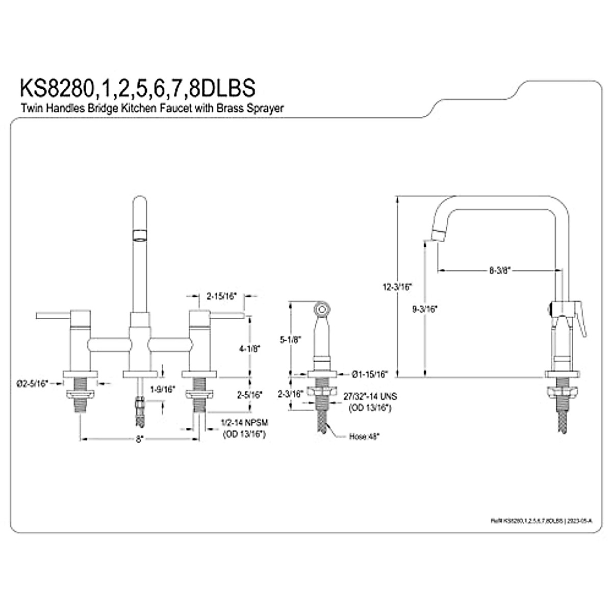 Kingston Brass KS8288DLBS Concord Bridge Kitchen Faucet, Brushed Nickel, 14 x 8.38 x 12.19