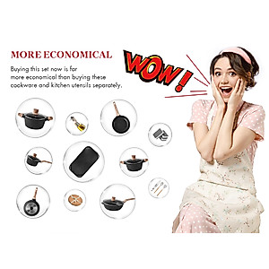 Pots and Pans Set - Caannasweis Nonstick Granite Stone Cookware Sets, Induction casseroles & Saucepan & Frying Pans for Cooking, PFOS PFOA Free, Grill Griddle Black