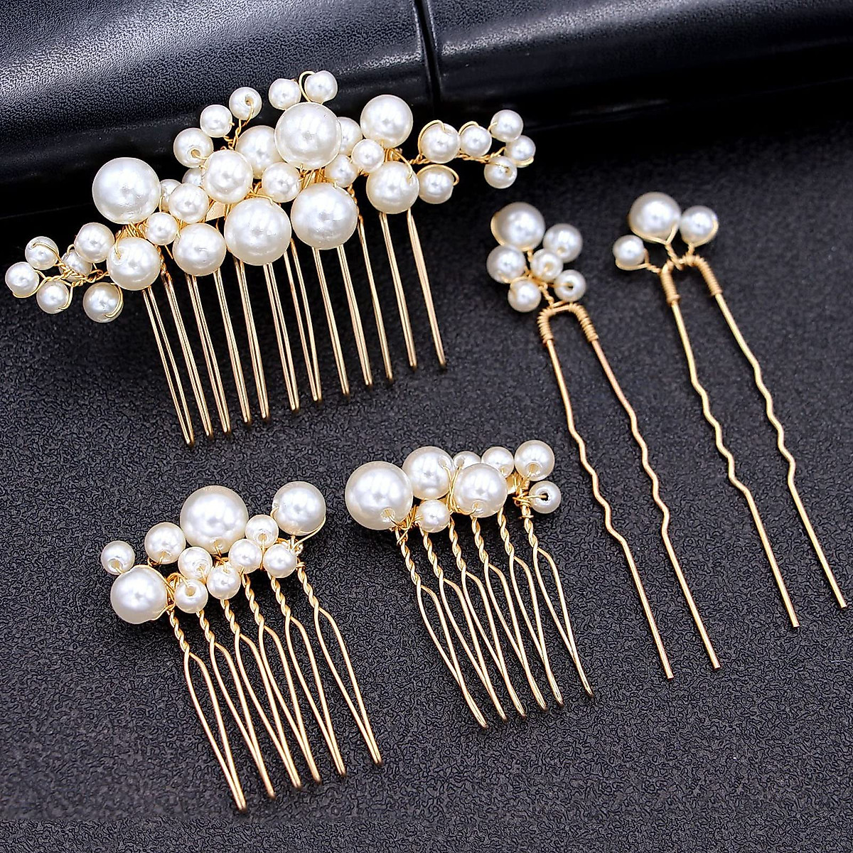 Sppry Wedding Pearl Hair Combs Set of 5 PCS - Elegant Hair Accessories for Bridal Women (Gold)