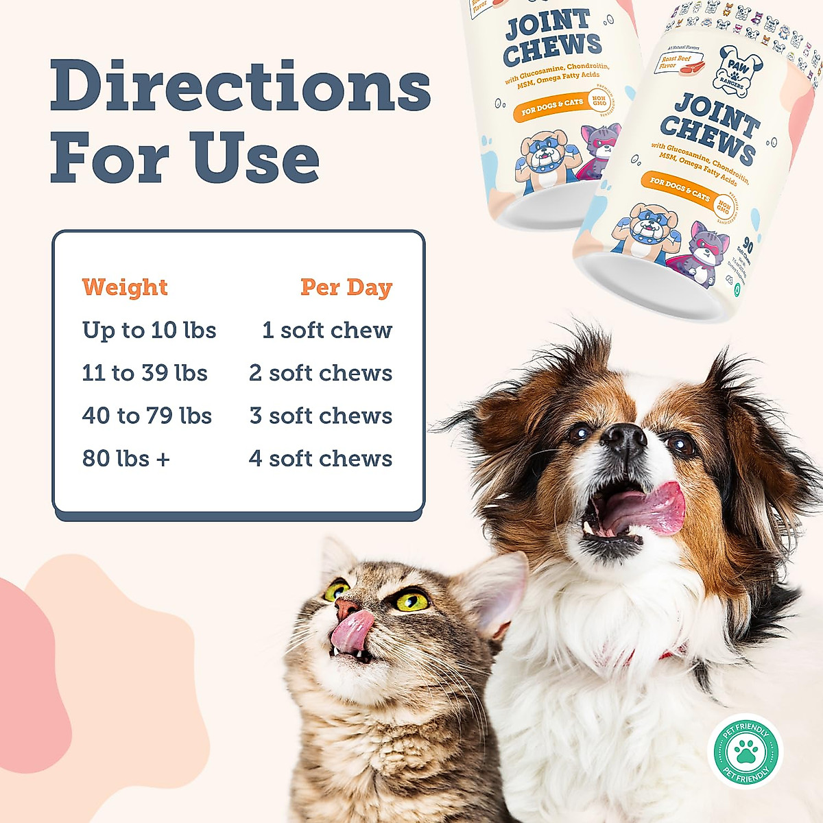 Paw Rangers Joint Chews for Pets 90Ct. - Chondroitin, Glucosamine for Dogs and Cats: Cat and Dog Vitamins: Hip and Joint Support Supplement for Dogs and Cats - Pet Supplies:Cat & Dog Joint Supplement