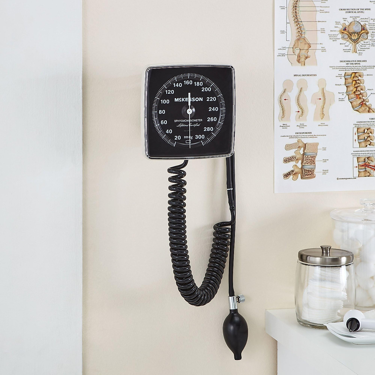 McKesson LUMEON Clock Aneroid Sphygmomanometer, Blood Pressure with Cuff, Wall Mounted, Black, Adult Medium, 1 Count