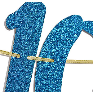 Happy 10th Birthday Glitter Garland Banner-Happy 10th Birthday Party Supplies (Gold & Blue)