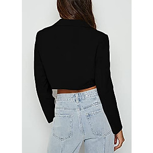 GAMISOTE Blazer Jackets for Women Cropped Boyfriend Button Up Lightweight Work Casual Outfit Black