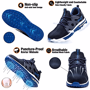 Kezhiho Steel Toe Shoes for Men Women Air Cushion Lightweight Work Shoes Comfortable Breathable Puncture Proof Slip Resistant Sneakers Construction Industrial Safety Shoes (D0230339)
