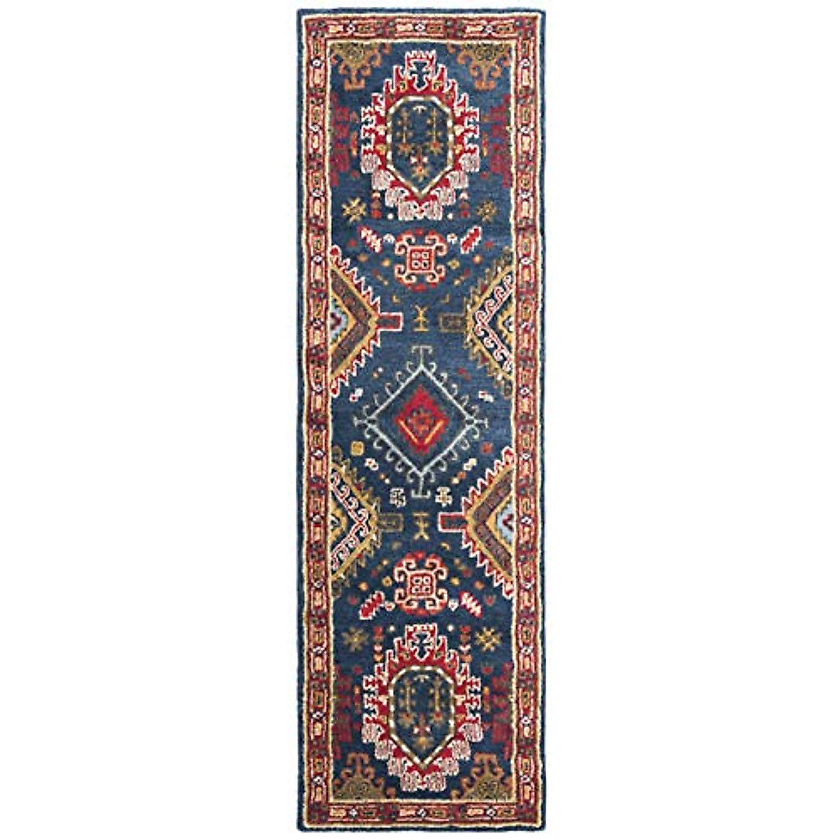 SAFAVIEH Heritage Collection Runner Rug - 2'3" x 12', Navy & Red, Handmade Traditional Oriental Wool, Ideal for High Traffic Areas in Living Room, Bedroom (HG426N)
