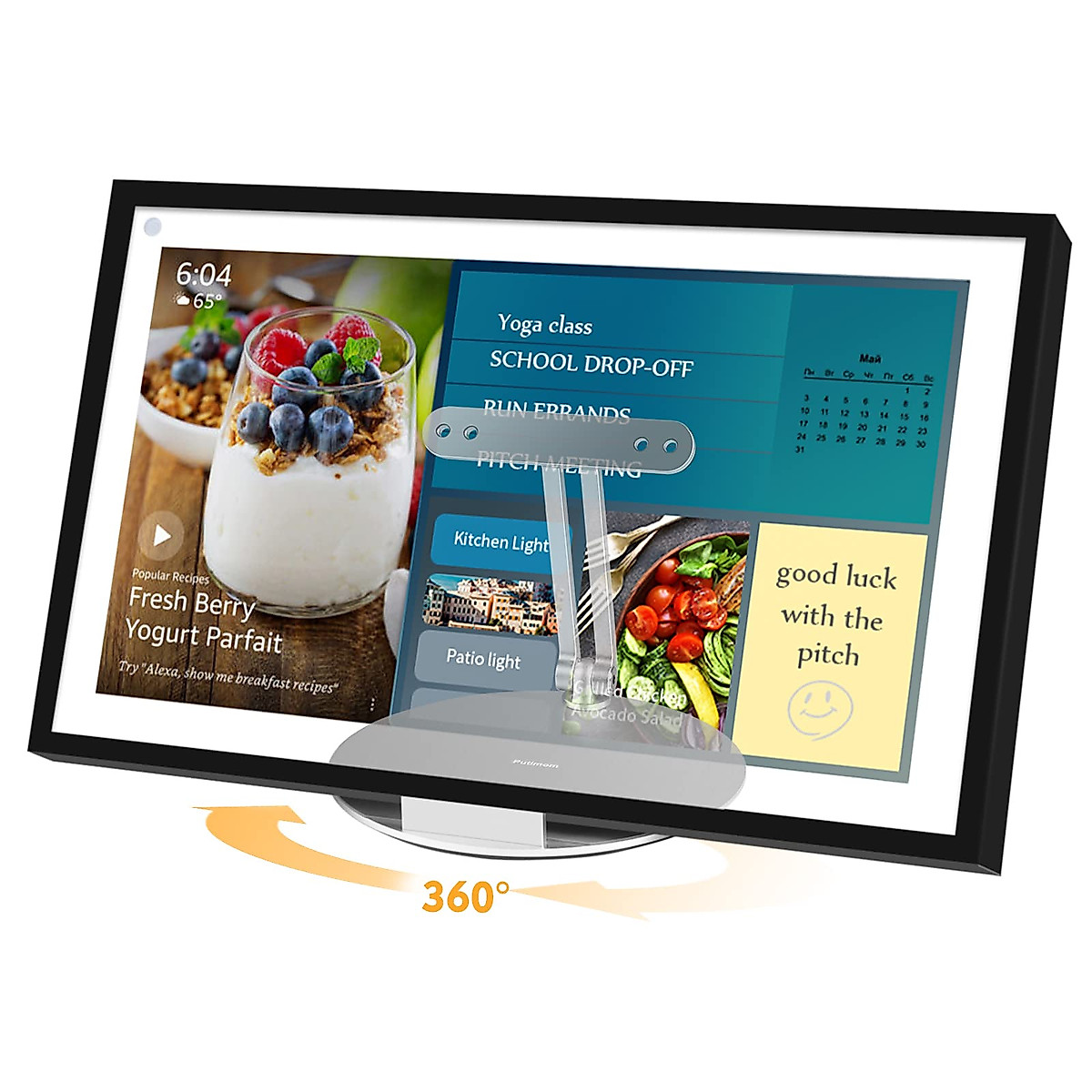 Aluminum Desktop Stand for Echo Show 15, Echo Show 15 Stand Swivel and Tilt, Adjustable and Foldable Stand with 360 Degree Rotatable Base, Multi-Angles, Easy Switch Device in Portrait and Landscape