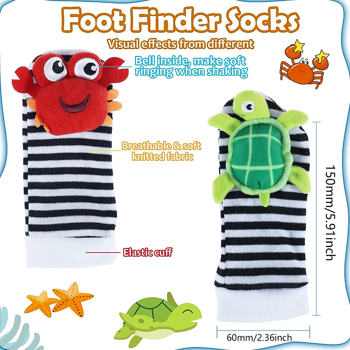 Foot Finders & Wrist Rattles for Infants Developmental Texture Toys for Babies & Baby Toy Socks & Infant Wrist Rattle, Newborn Toys for Baby Boys Girls, Baby Boy Girl Toys 0-3 3-6 6-9 9-18 Months