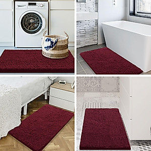 Smiry Luxury Chenille Bathroom Rugs 36x24, Extra Soft and Absorbent Shaggy Bath Mat, Machine Washable, Non-Slip Plush Carpet Runner for Tub, Shower, and Floor, Home Decor Accessories, Burgundy