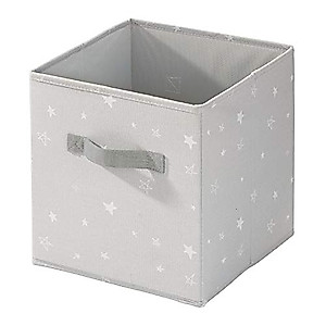 iDesign Star Fabric Storage Cube Bin, Small Basket Container with Dual Side Handles for Closet, Bedroom, Toys, Nursery - Gray