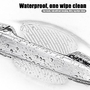 Crynod 4 PCS Car Door Bowl Protector, 3.38" x 2.67" Carbon Fiber Pattern Handle Interior Anti-Scratch Film, Universal Body Decoration Accessory, Product Compatible with Most Car Models (Silver)