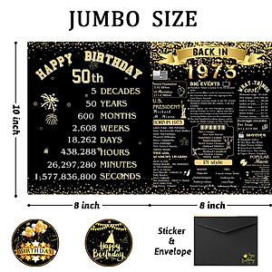 SRuntoo 50th Birthday Gifts for Men Women, 50 Year Old Happy Birthday Greeting Card for Mom Dad Husband Wife, Unique 50 Bday Anniversary Decorations Ideas for Friends Parents, Back In 1973, BlackGold