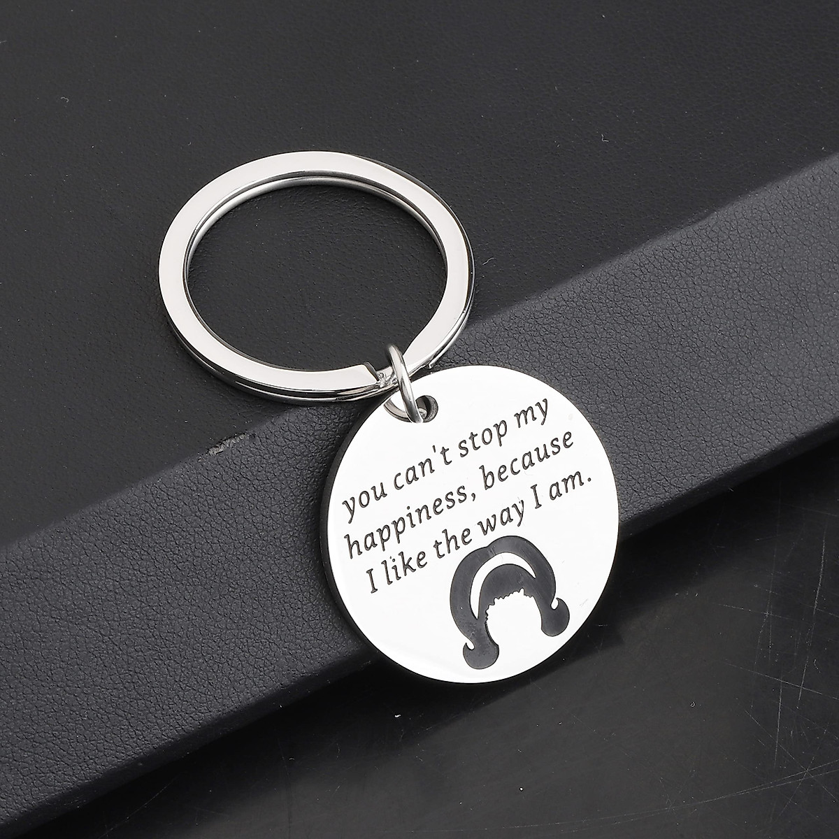 BLEOUK Hair Spray Musical Keychain Hair Spray Broadway Themed Gift Dancer Gift Motivational Quote Gift (stop my happiness)